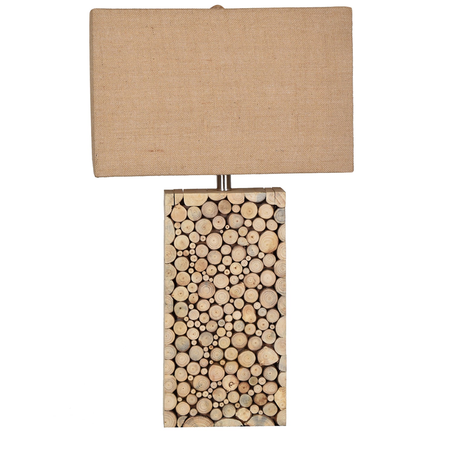 Stacked Wood Table Lamp - Rustic Natural Twigs & Burlap Shade for Cozy