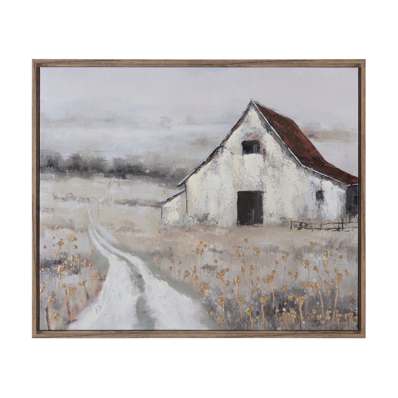 Country Road Wall Art - Rustic Barn Canvas Painting in Elegant Frame,