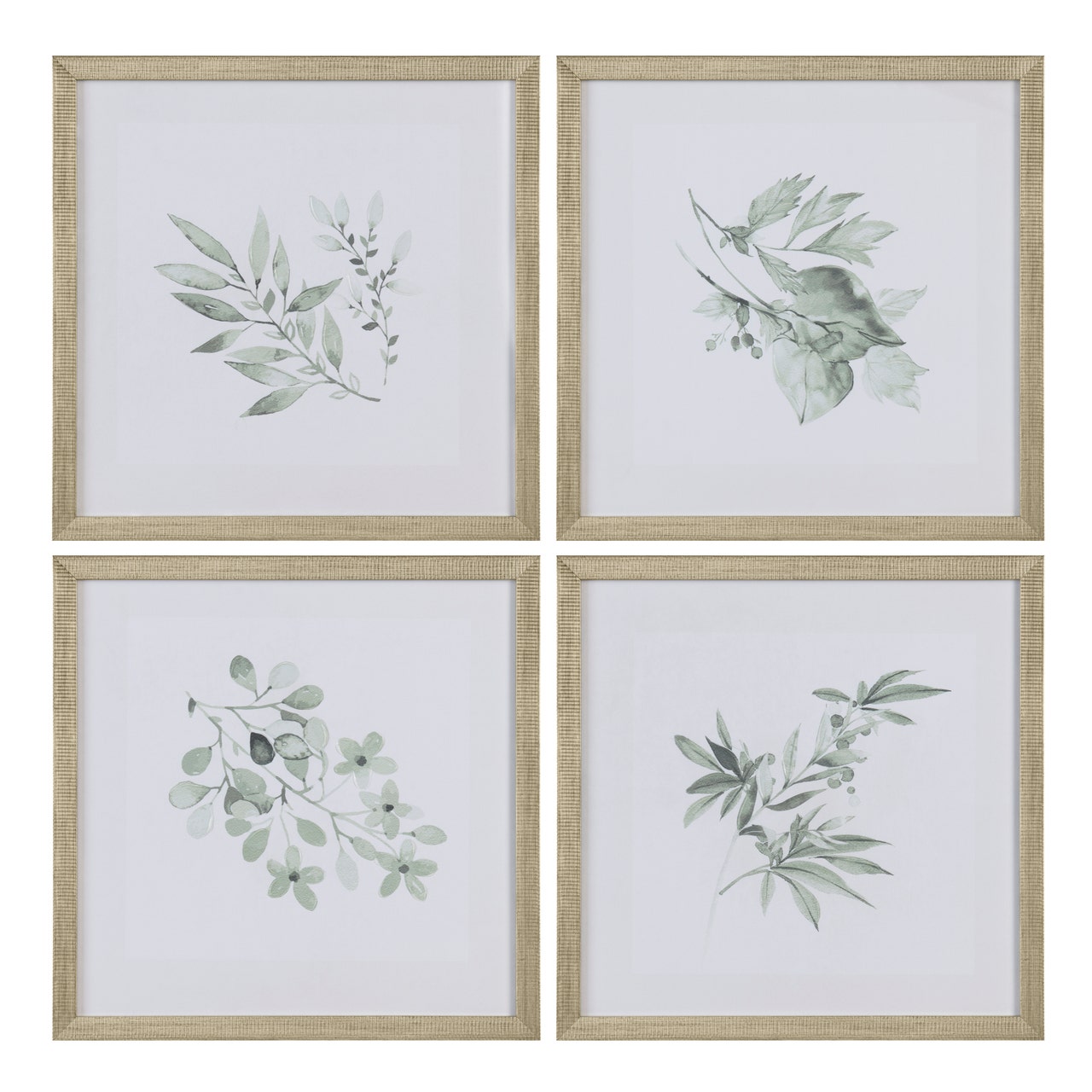 Sage Foliage Wall Art – Elegant Green Canvas Paintings in Textured Sil