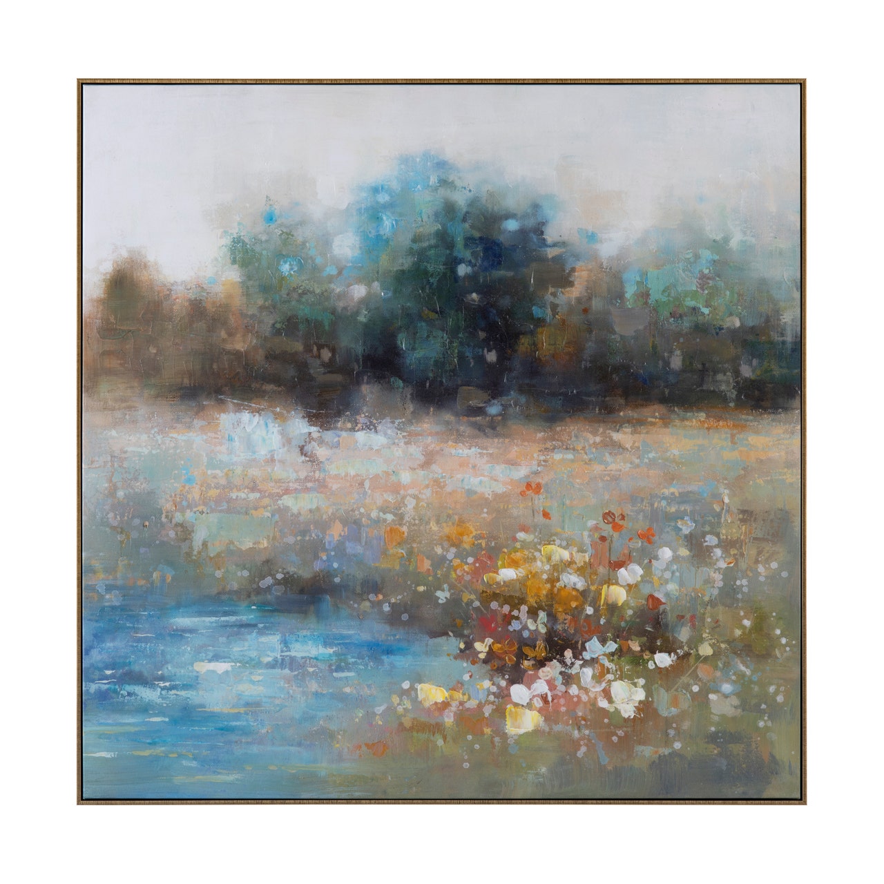 Bettendorf Canvas Wall Art: Vibrant Landscape Painting with Gold Frame