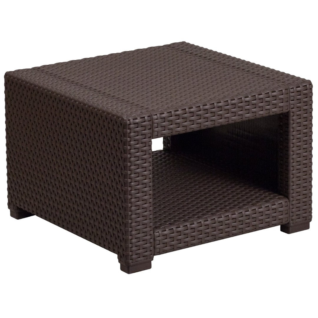 Seneca Chocolate Brown Faux Rattan End Table - Stylish, Weather-Resist