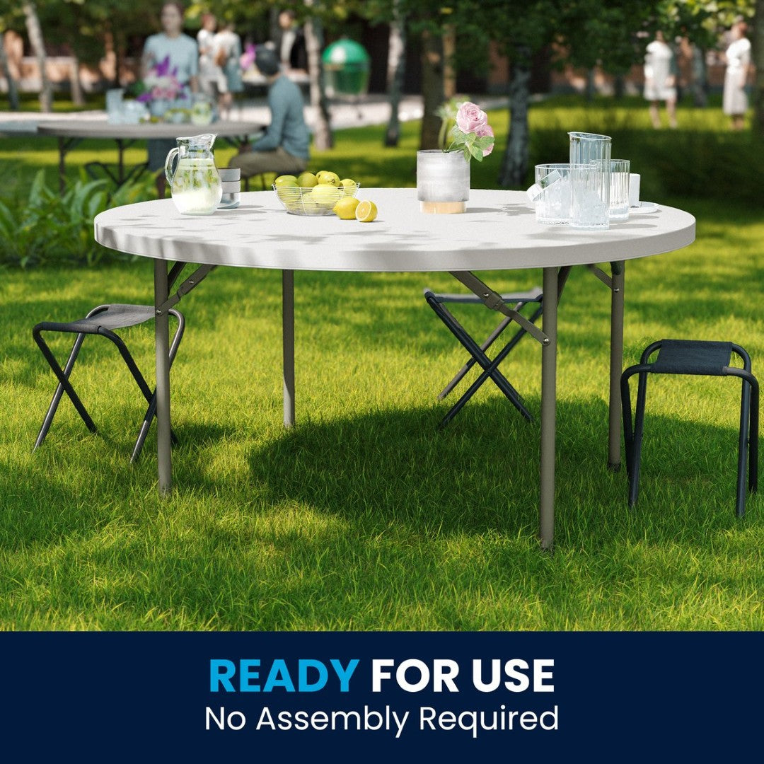 Elon 5-Foot Round Granite White Folding Table – Heavy-Duty, Waterproof