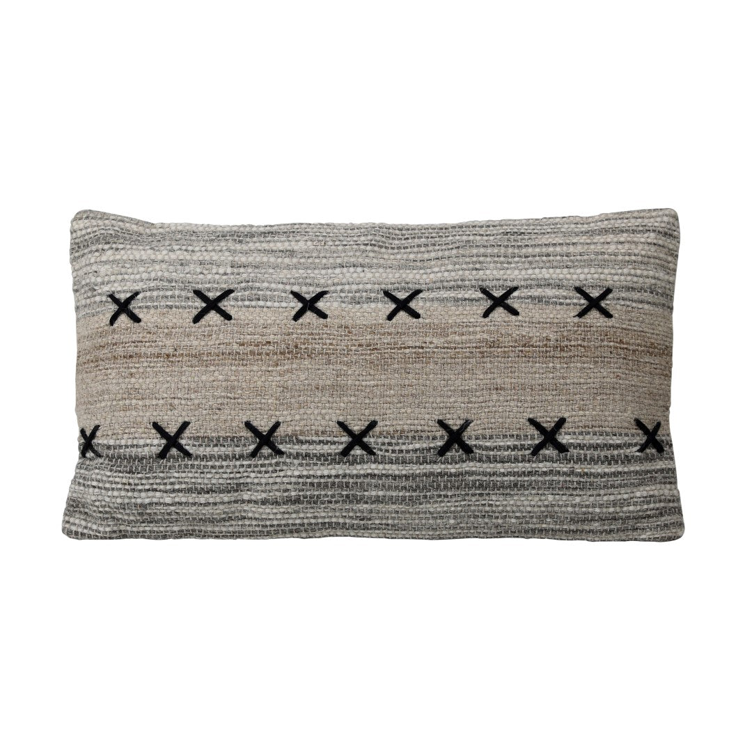 Karina Handwoven Wool and Cotton Pillow - Elegant Grey with Taupe & Bl