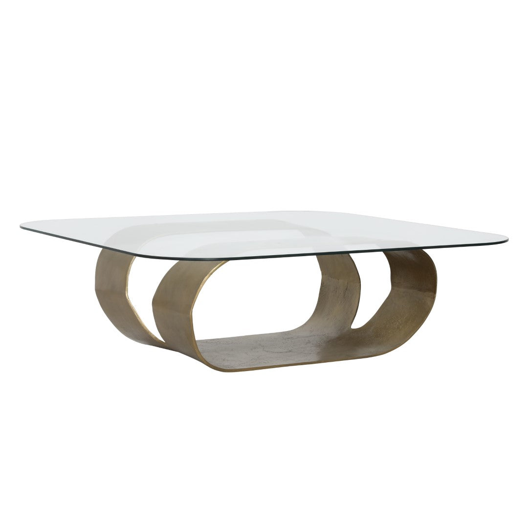 Karina Living Coffee Table - Elegant Antique Brass Finish with Glass T