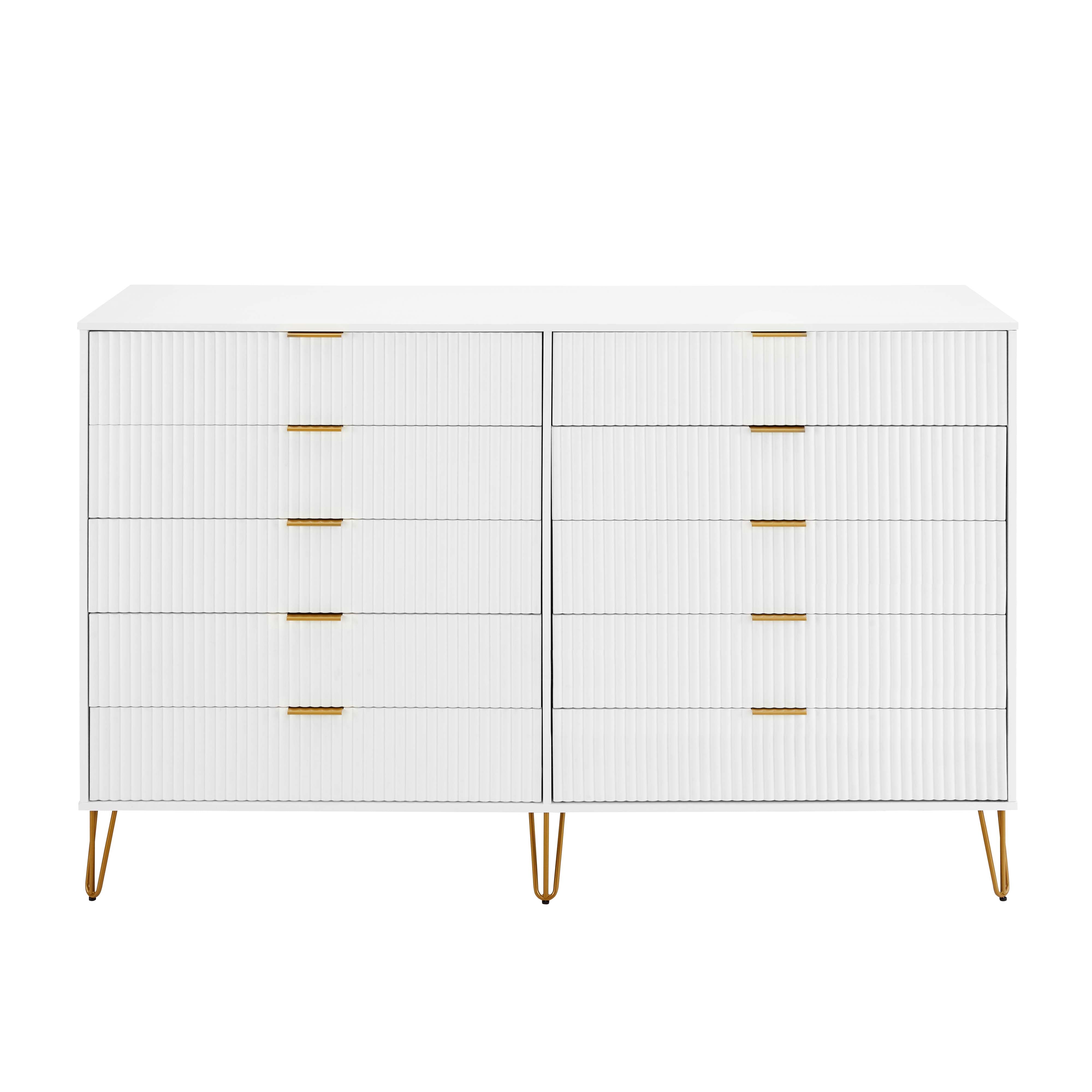 DUMBO Modern 10-Drawer Double Tall Dresser with Glam Vertical Ribbed D