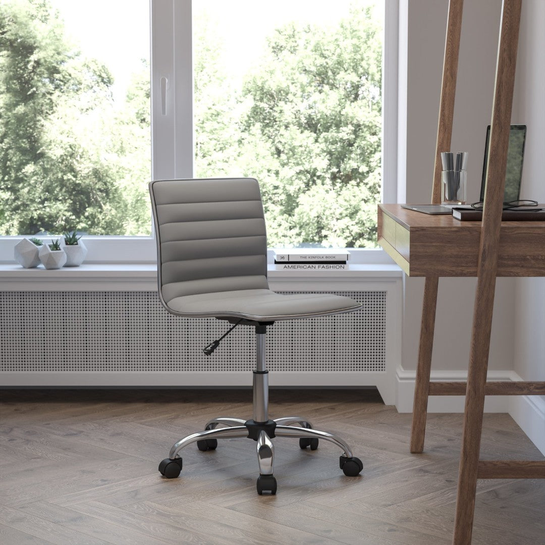Alan Low Back Designer Armless Ribbed Swivel Task Chair for Stylish Co