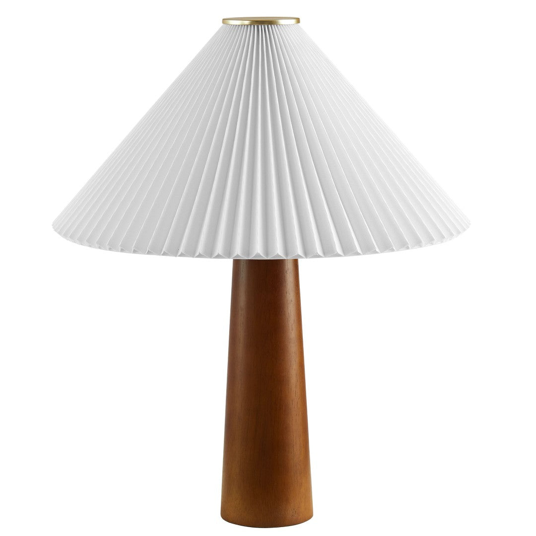 Jessica Wooden Base Table Lamp With Pleated Fabric Shade - Stylish Amb