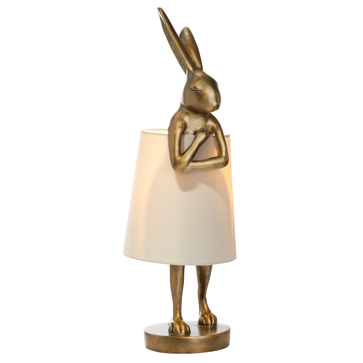 Chester Gold Rabbit Lamp – Whimsical Polyresin Design with White Linen