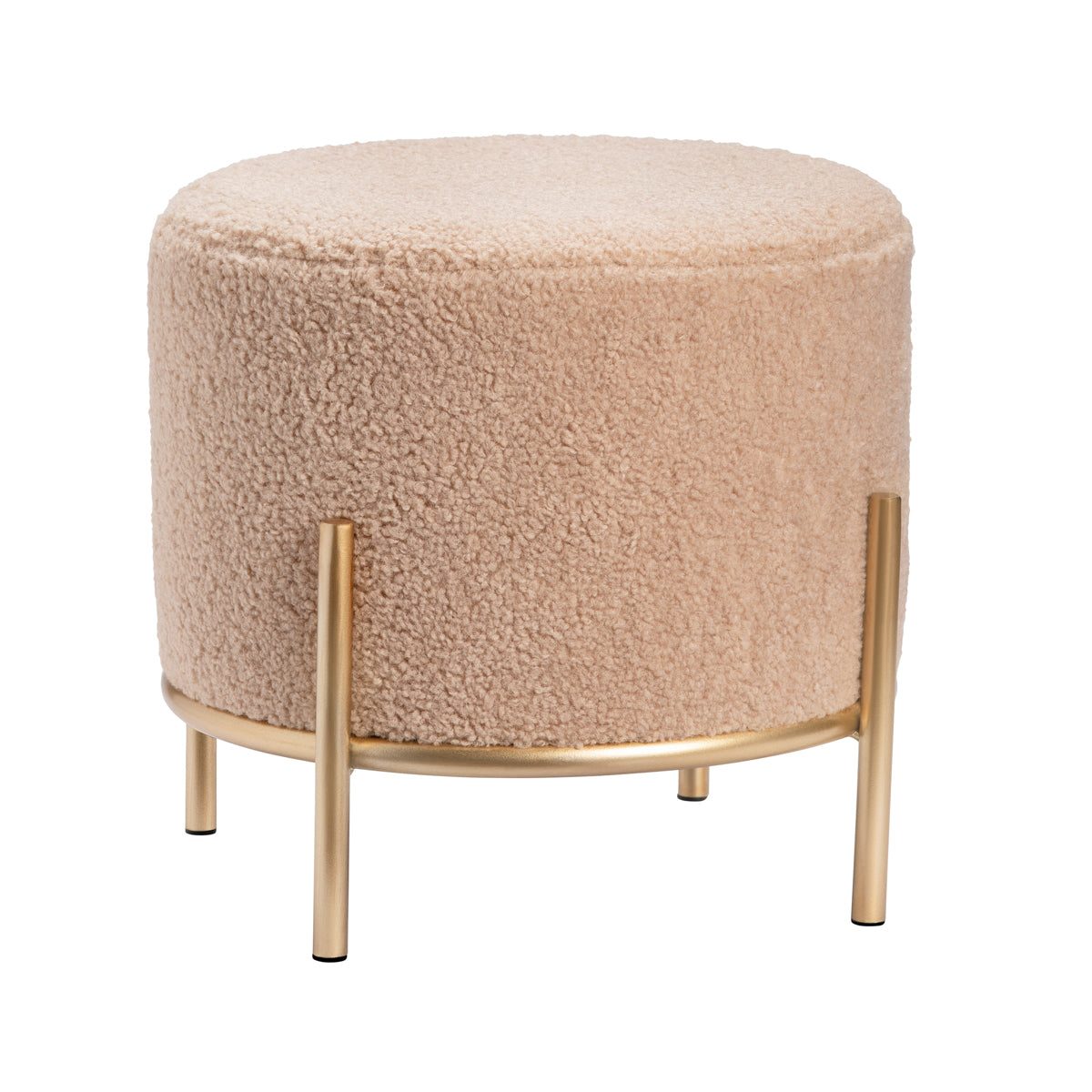 Zanella Cream Sherpa Upholstered Ottoman - Elegant Round Foot Stool wi