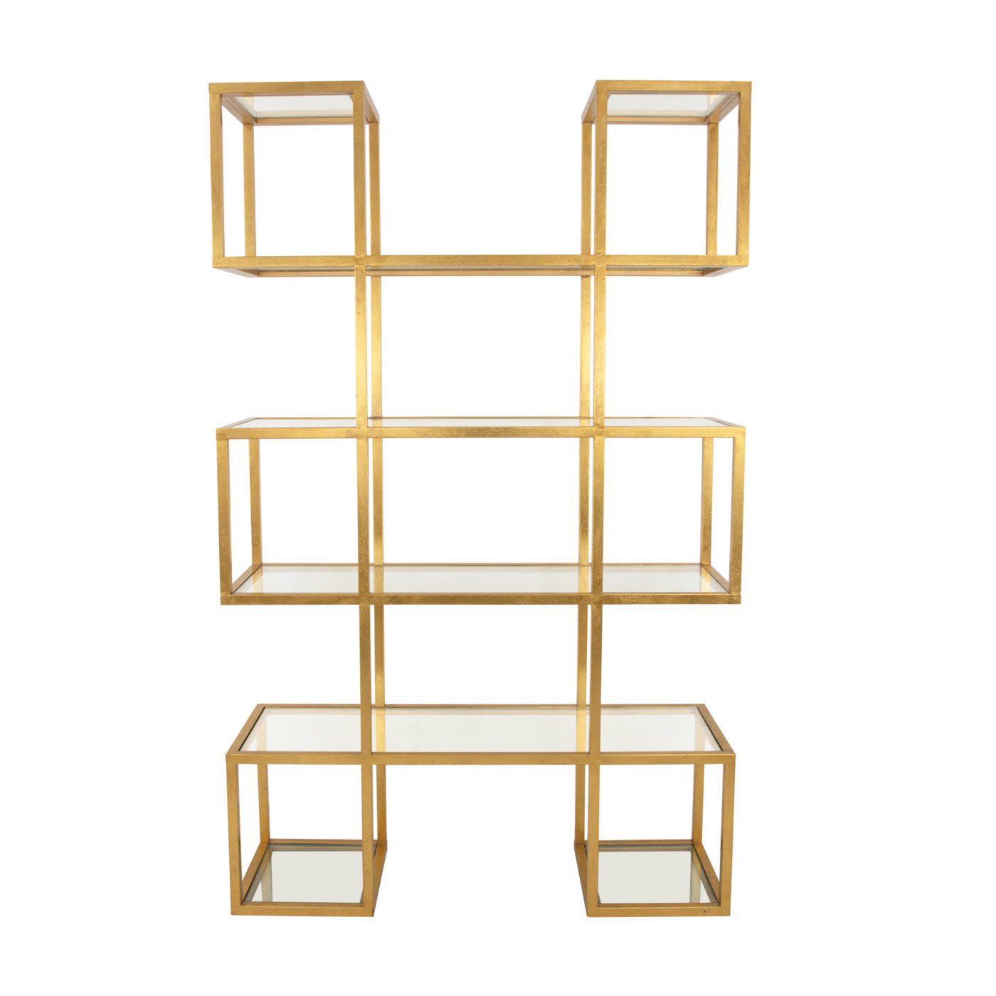 FS614 Gold Box Cube Shelf - Luxurious Metal & Glass Storage Solution w