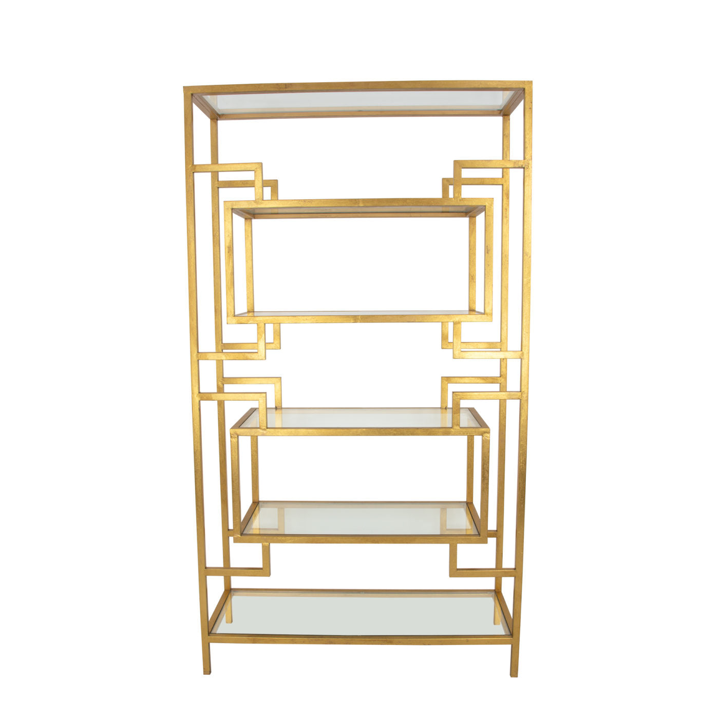 FS616 Elegant Gold Leaf Bookcase - 5-Shelf Metal & Glass Design, No As