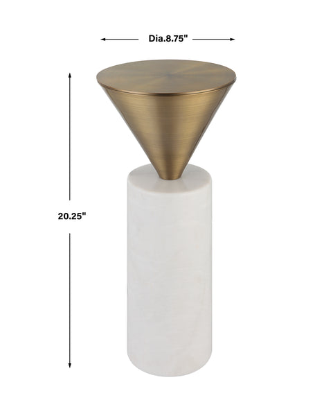 Top Hat Brass Drink Table - Elegant White Marble & Luxurious Brushed B ...