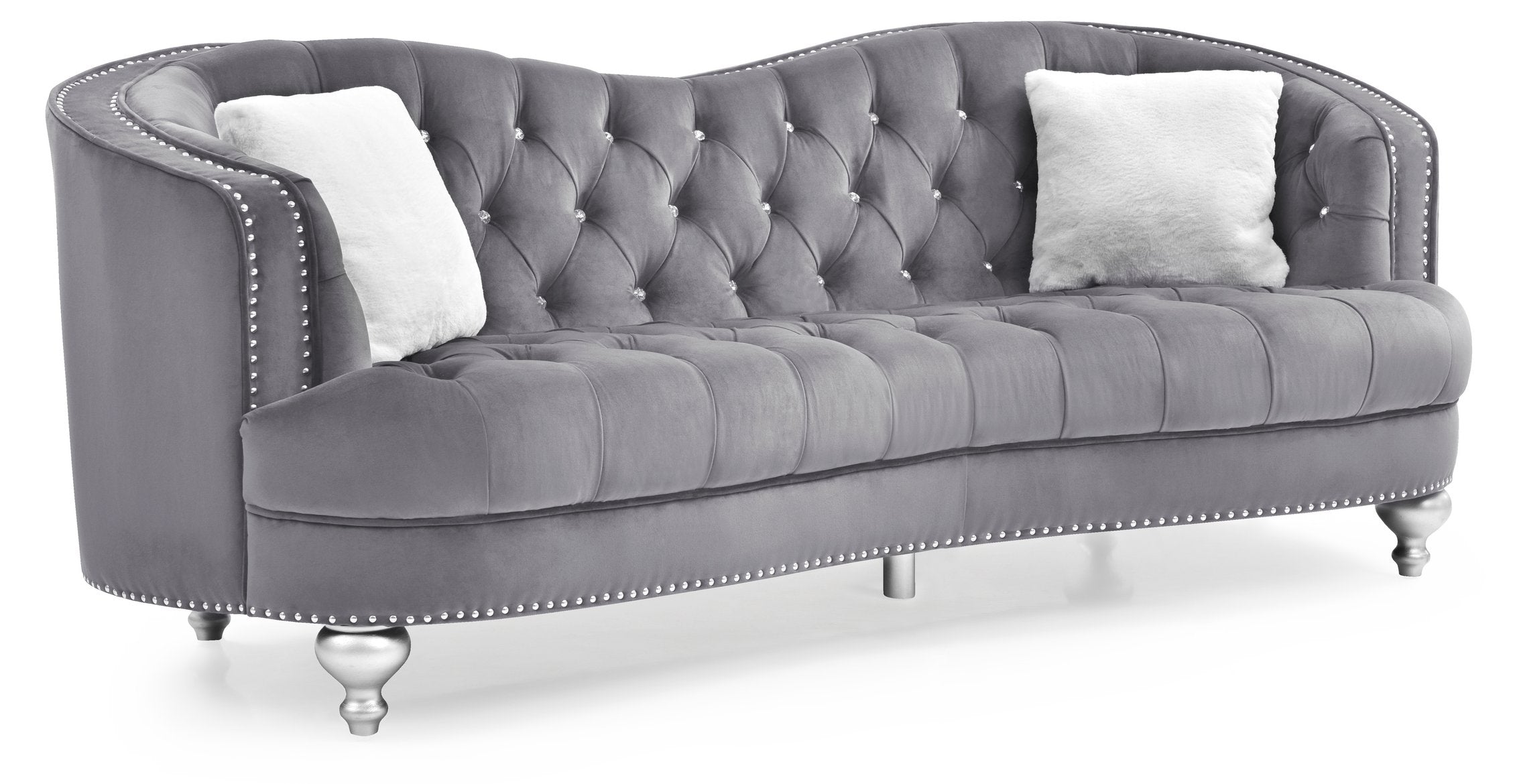 Jewel Glam Velvet Sofa With Deep Tufting, Nailhead Trim, Painted Legs