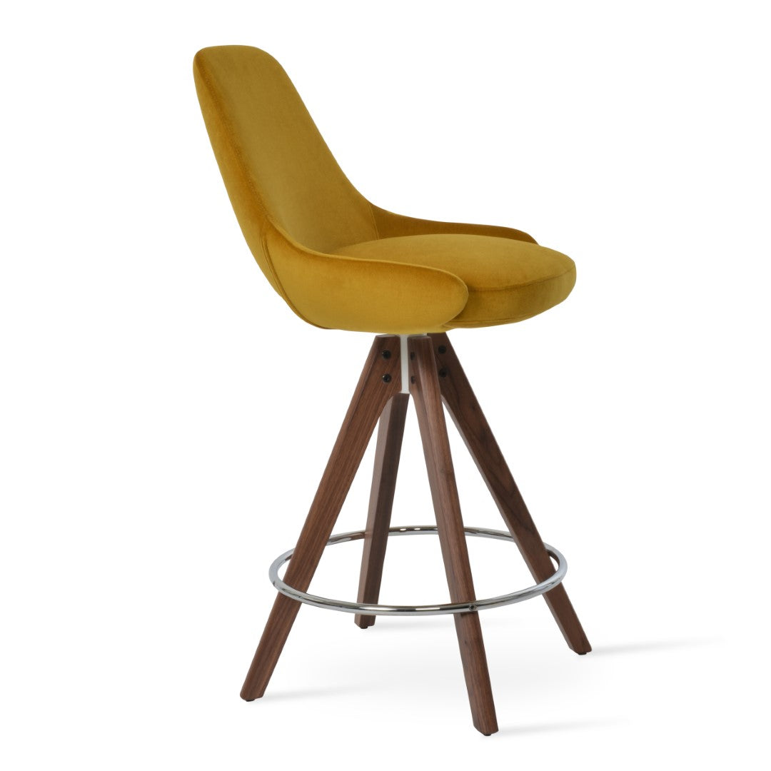 Gazel Elegant Wood Swivel Barstools & Counterstools - Luxurious Fabric