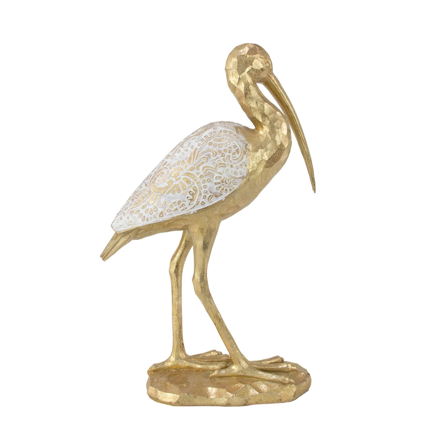 Gold Ibis Sculpture – Stunning Gold Leaf and White Decorative Art Piec