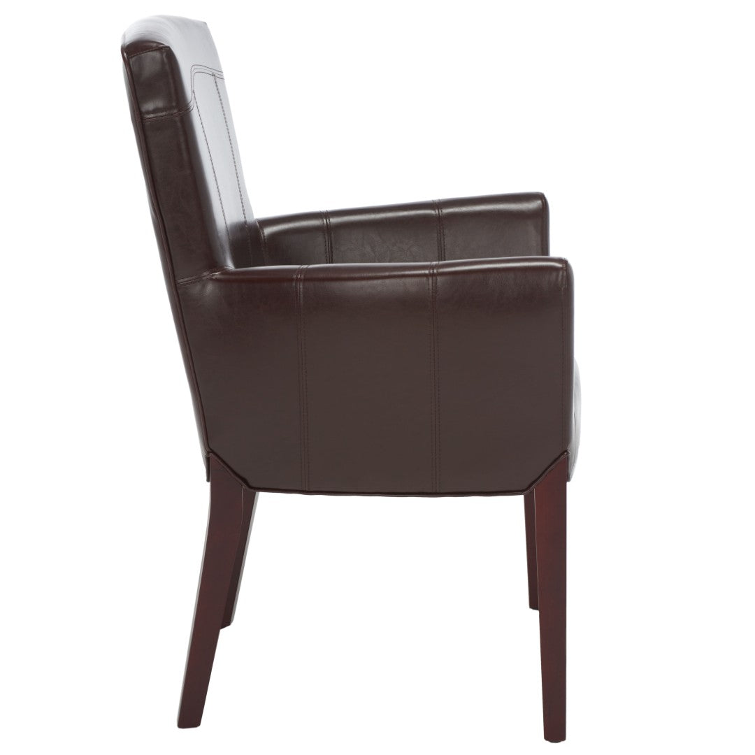 Ken Leather Arm Chair - Elegant Brown Accent Seating With Cherry Mahog