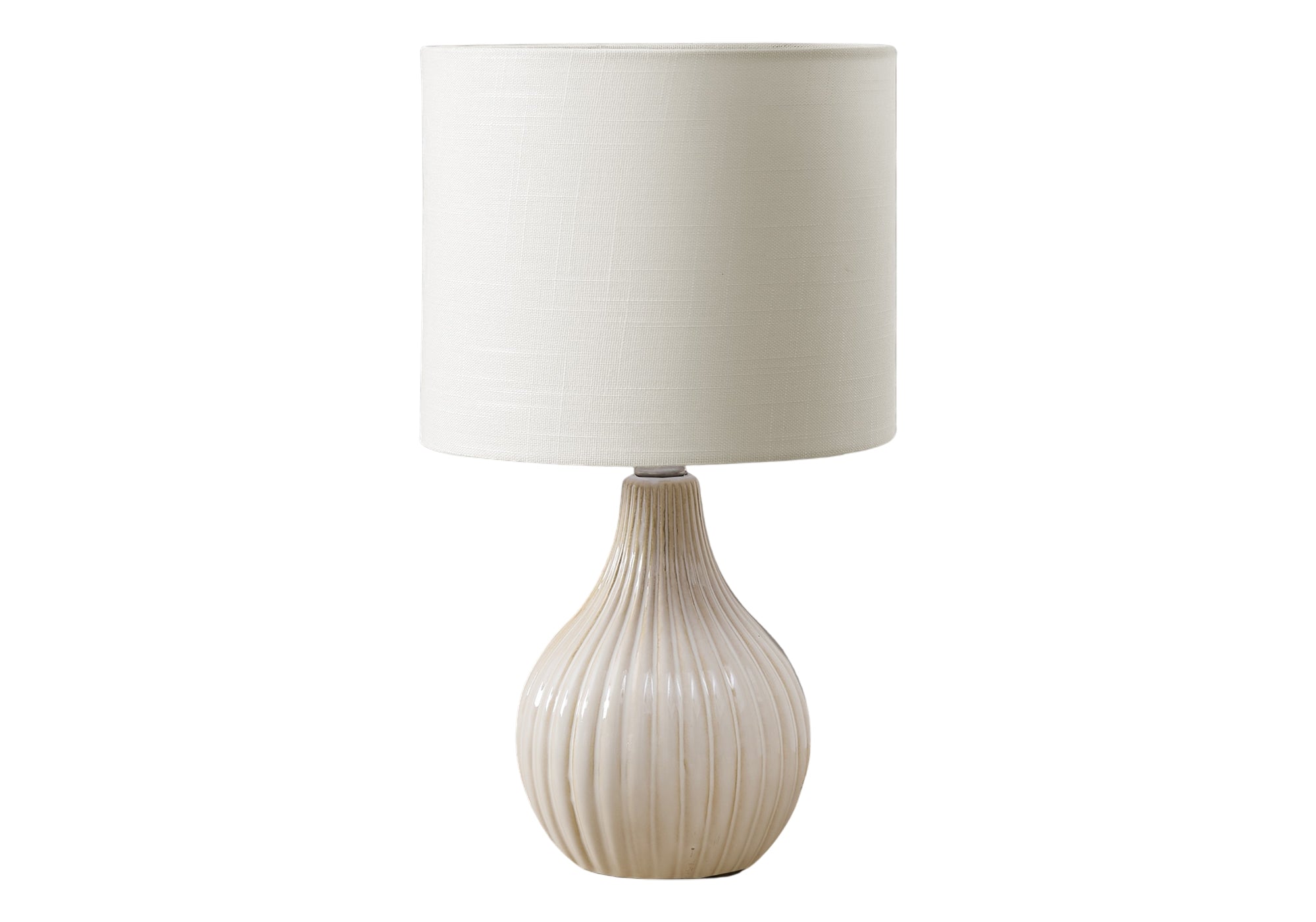 Lighting, 17" Glossy Ceramic Table Lamp with Ivory Shade - Contemporar