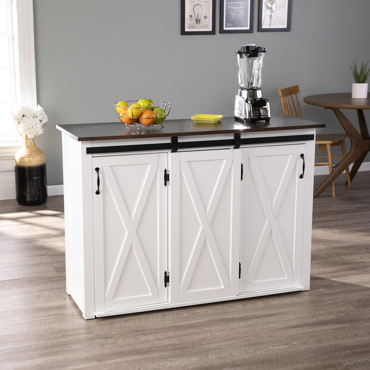 Leshire Farmhouse Kitchen Island With Sliding Barn Door Mdf Birch Prep