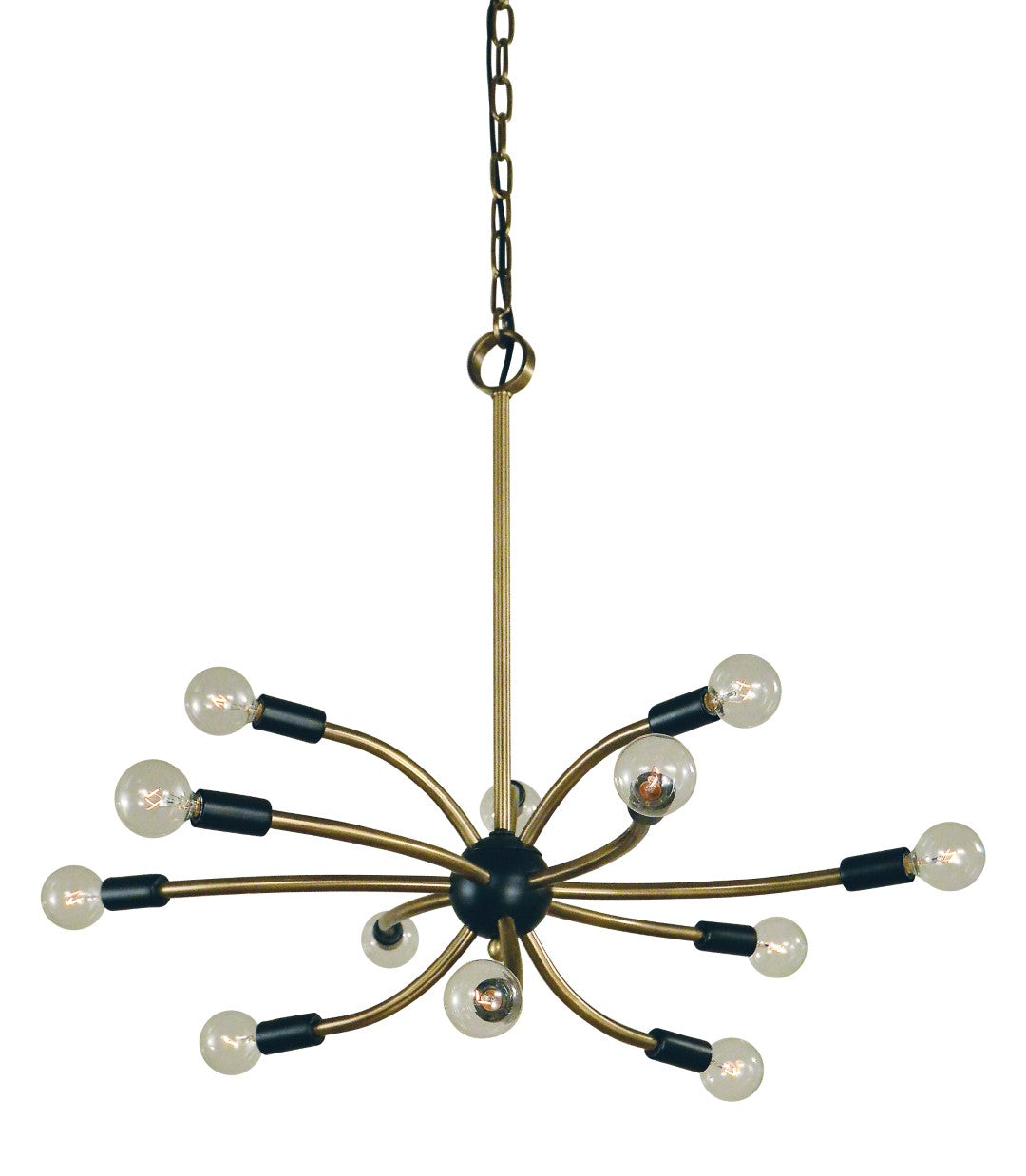 12-Light Satin Brass Quasar Chandelier – Elegant Design for Modern Spa
