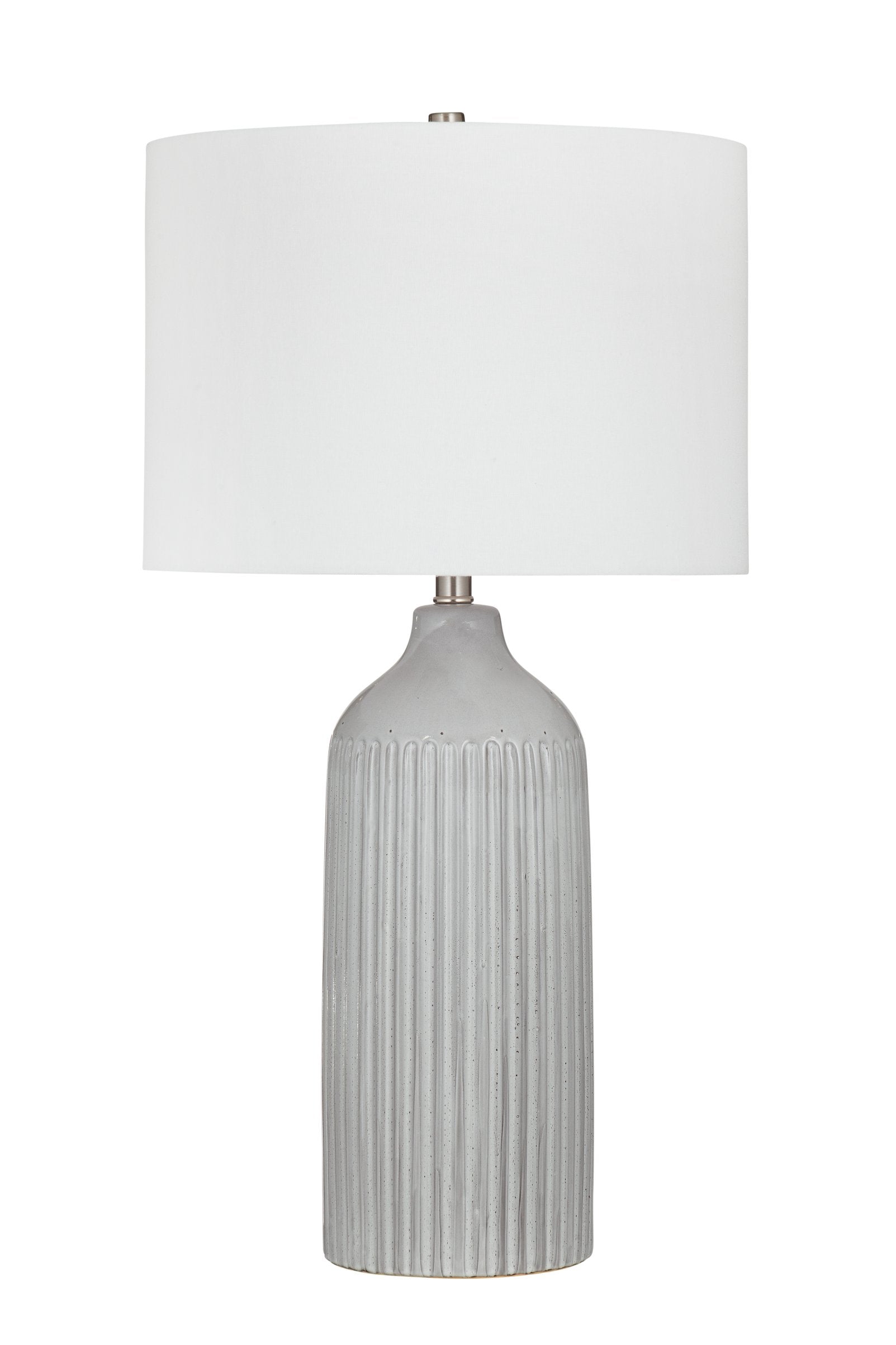 Dorchester Table Lamp - Elegant Grey Ceramic Base with Subtle Carved D