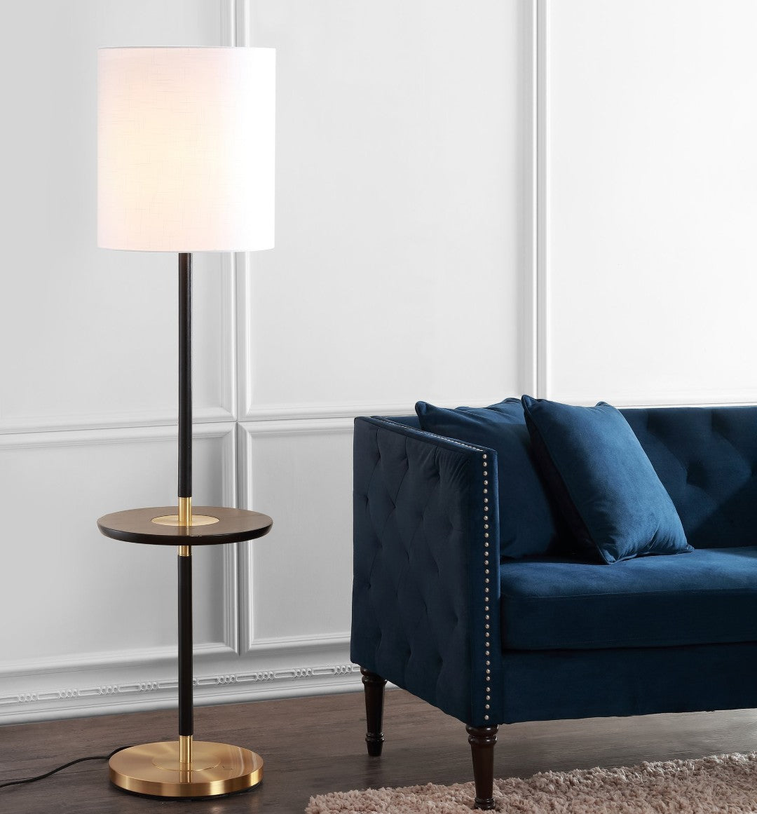 JANELL, 65-Inch Black and Gold Floor Lamp - Elegant Wood and Iron Desi