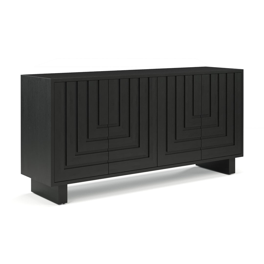 Array Solid Wood Geometric Storage Cabinet with Intricate Design and S