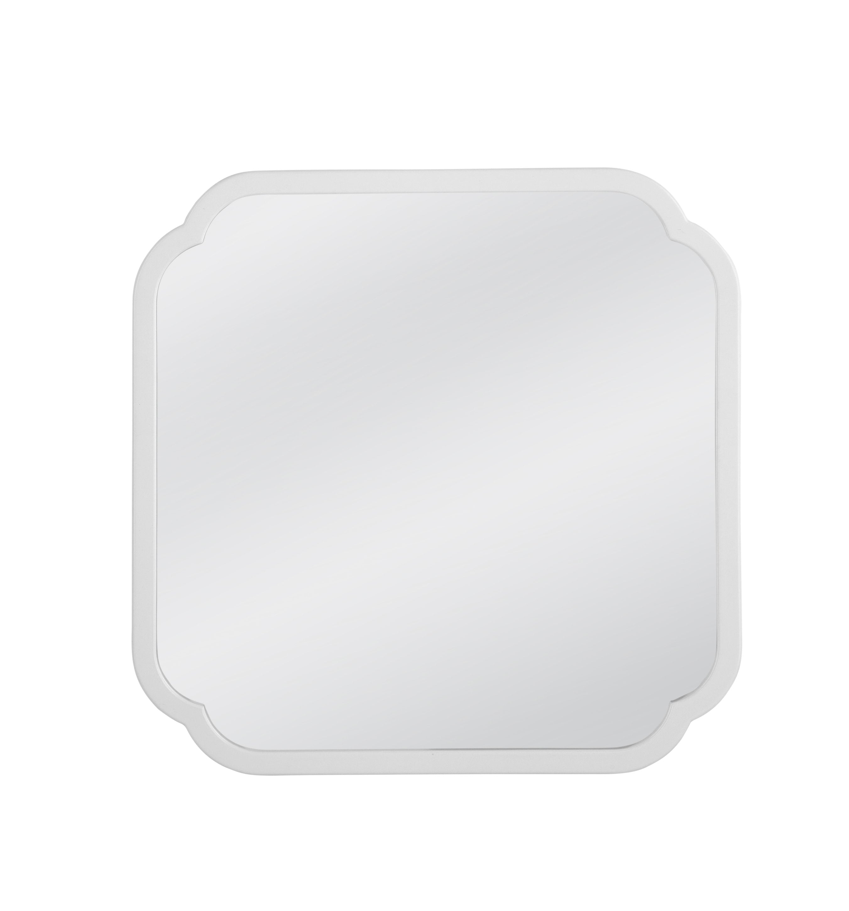 Clover Square Wall Mirror – Chic White Lacquer Frame with Scalloped Ed