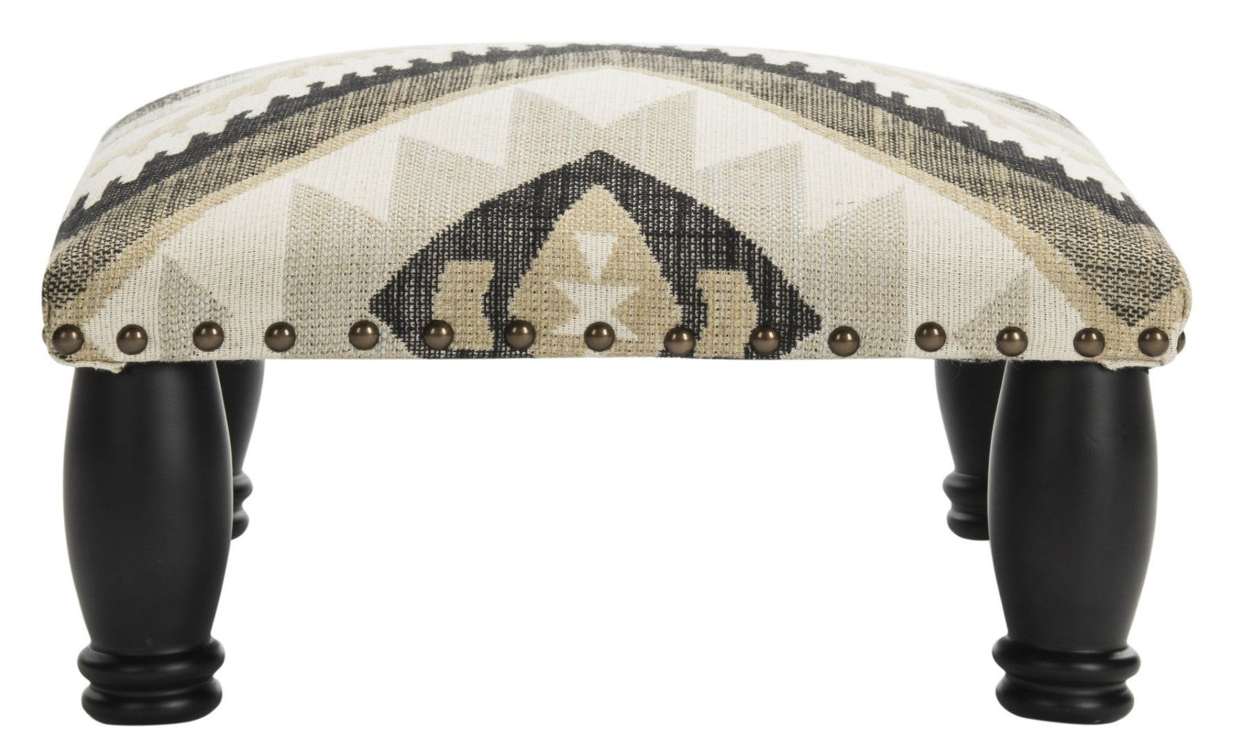 Makalo Ottoman With Brass Nail Heads - Stylish Gray & Black Navajo-Ins