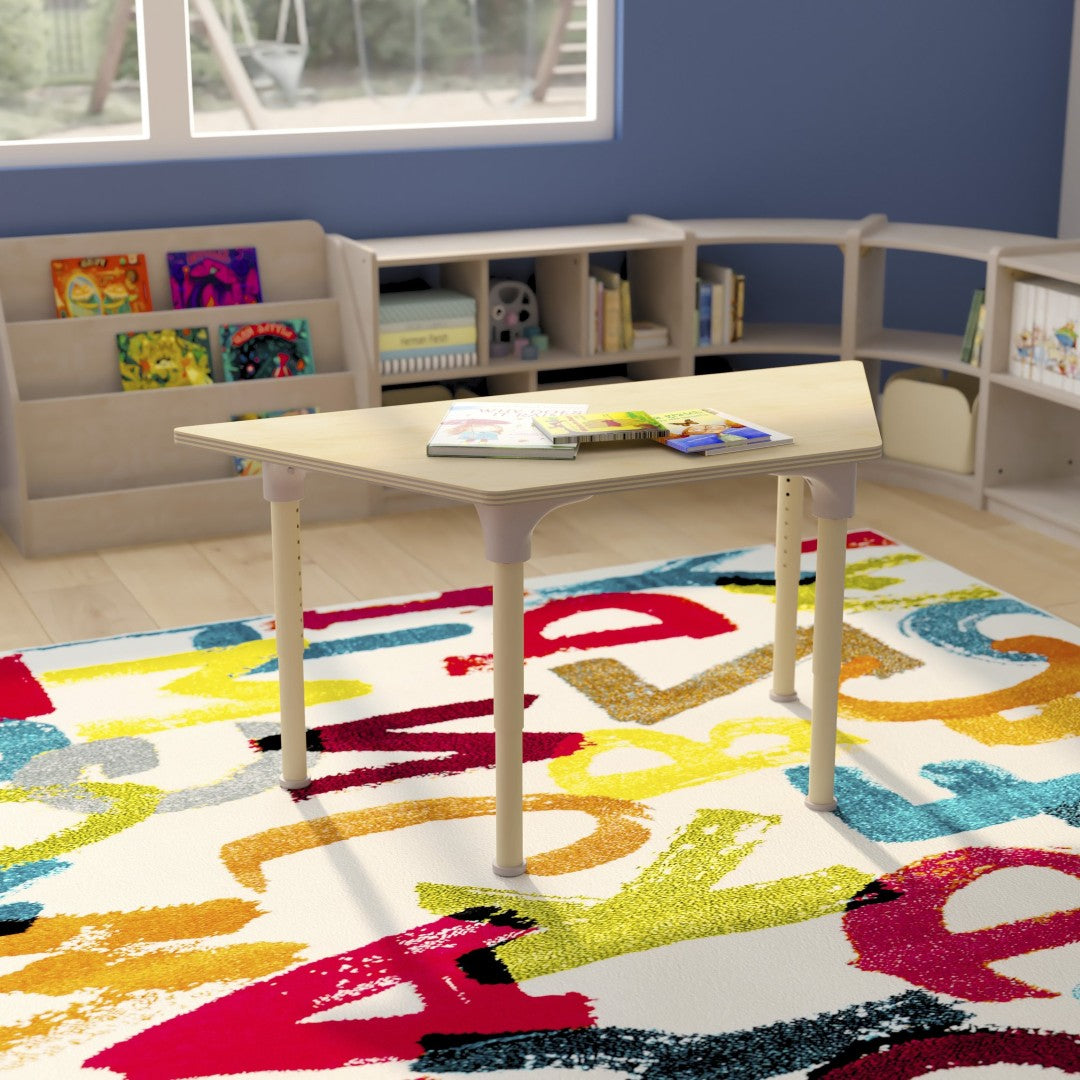 Bright Beginnings 47" Adjustable Height Classroom Trapezoid Table - Du
