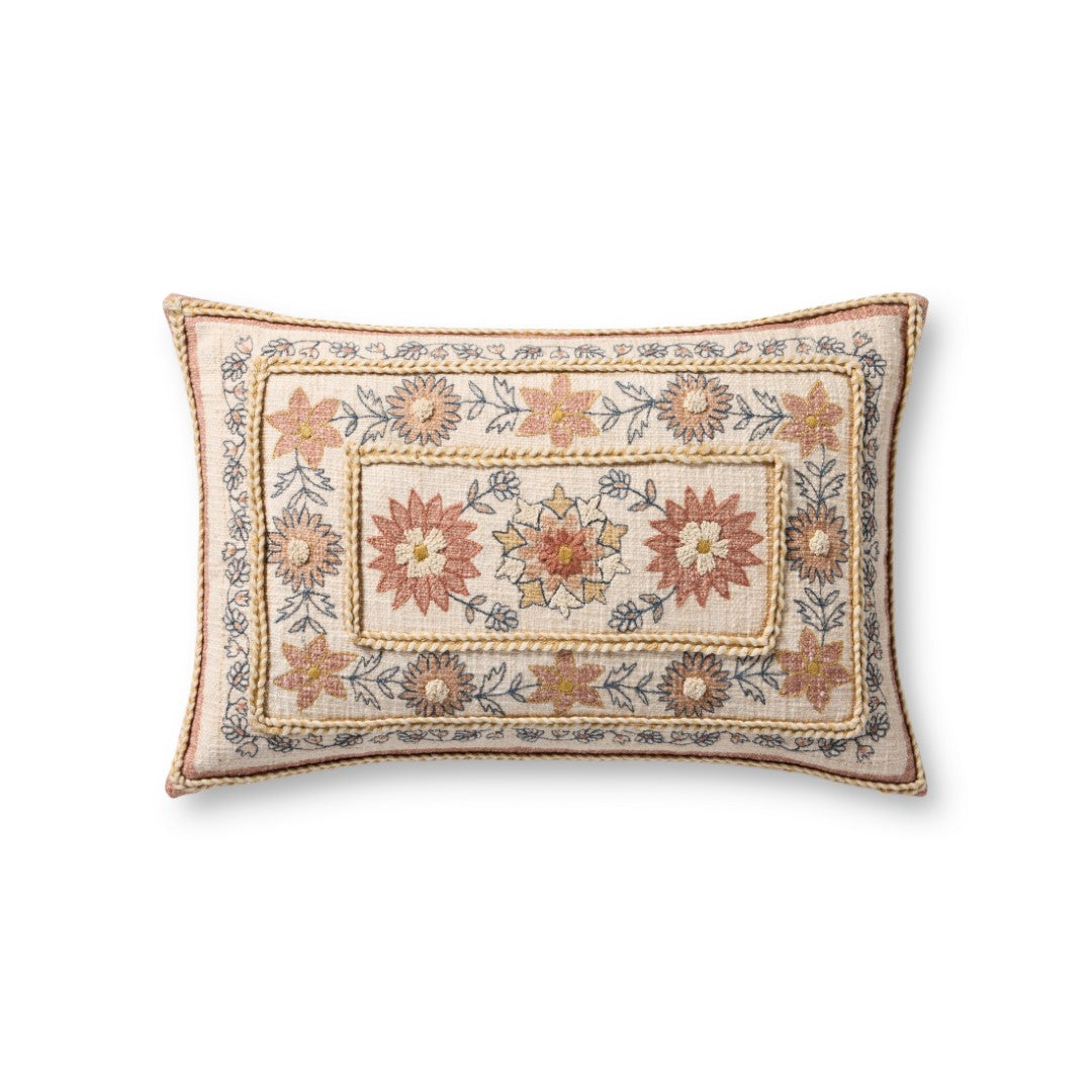 PLL0158 Elegant Floral Machine Embroidered Pillow for Coastal, Boho, o