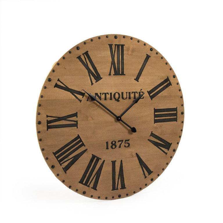Alexis Solid Pine Wall Clock – 43.5" Minimalist Round Design, Warm Pin