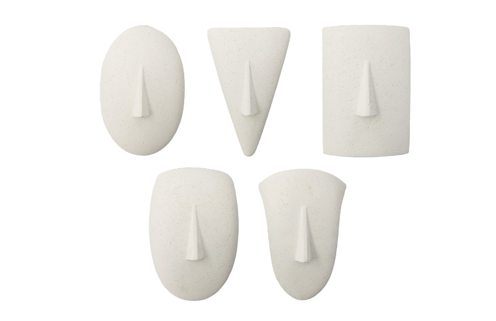 Geometric Wall Art Set of 5 - Minimalist Cycladic Faces in White Stone
