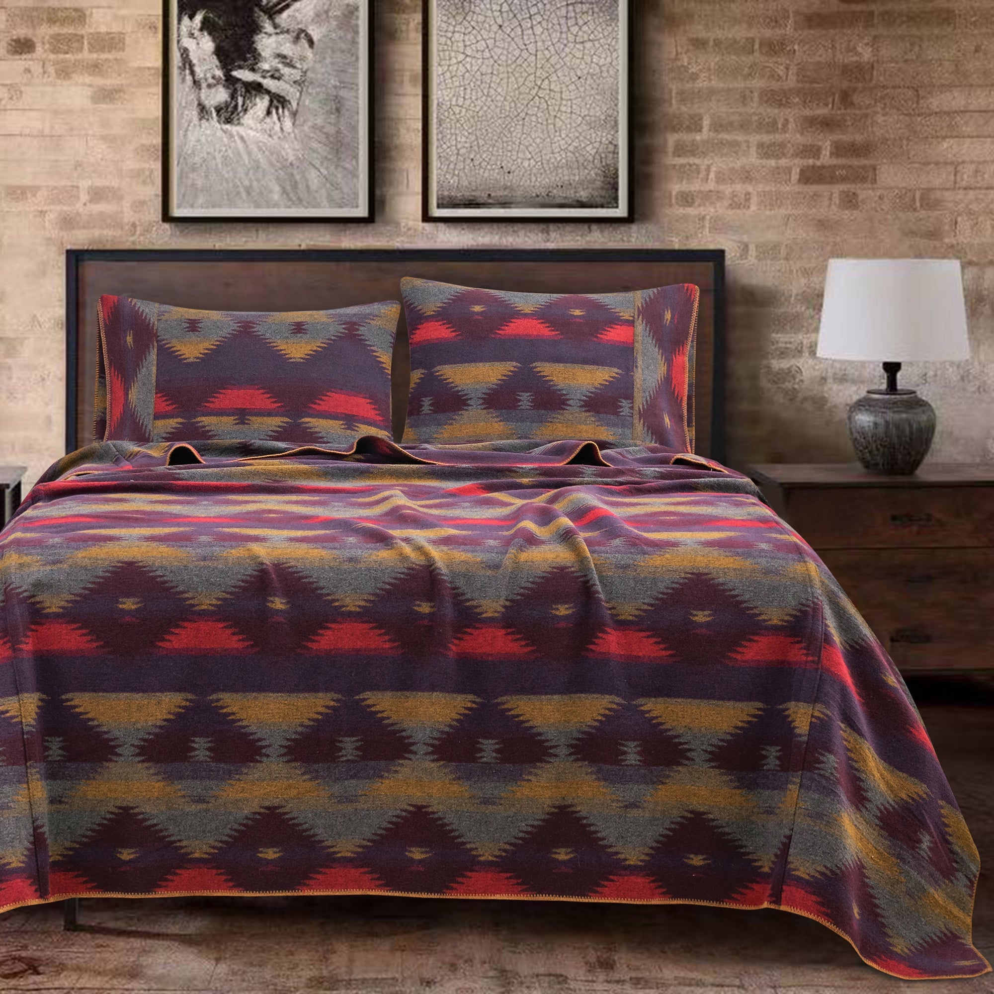 Gila Wool Blend Blanket Set - Cozy 3-Piece Ensemble with Vibrant Aztec
