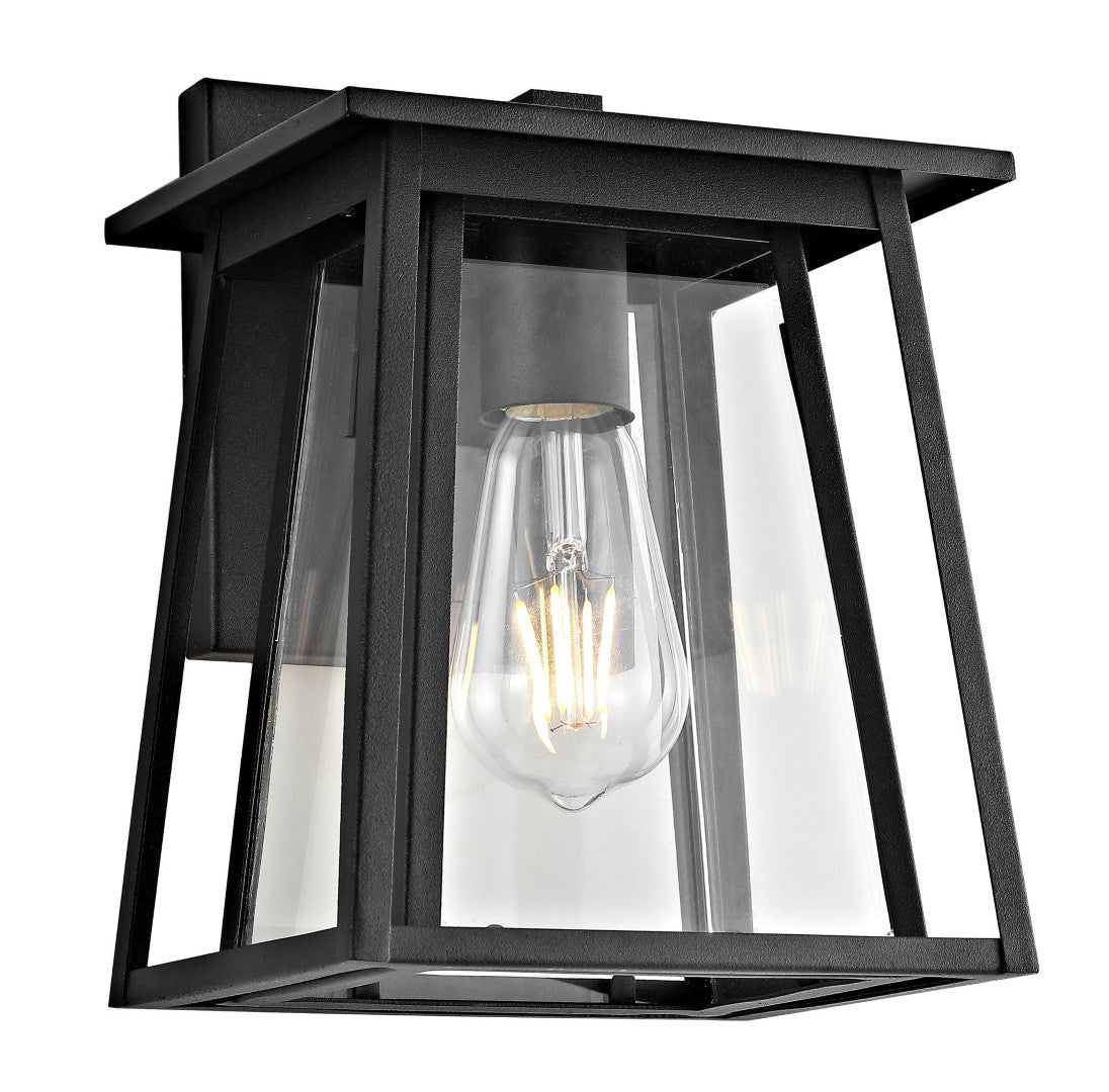 Stern, 6.75-Inch Modern Black Metal Outdoor Wall Sconce With Clear Gla