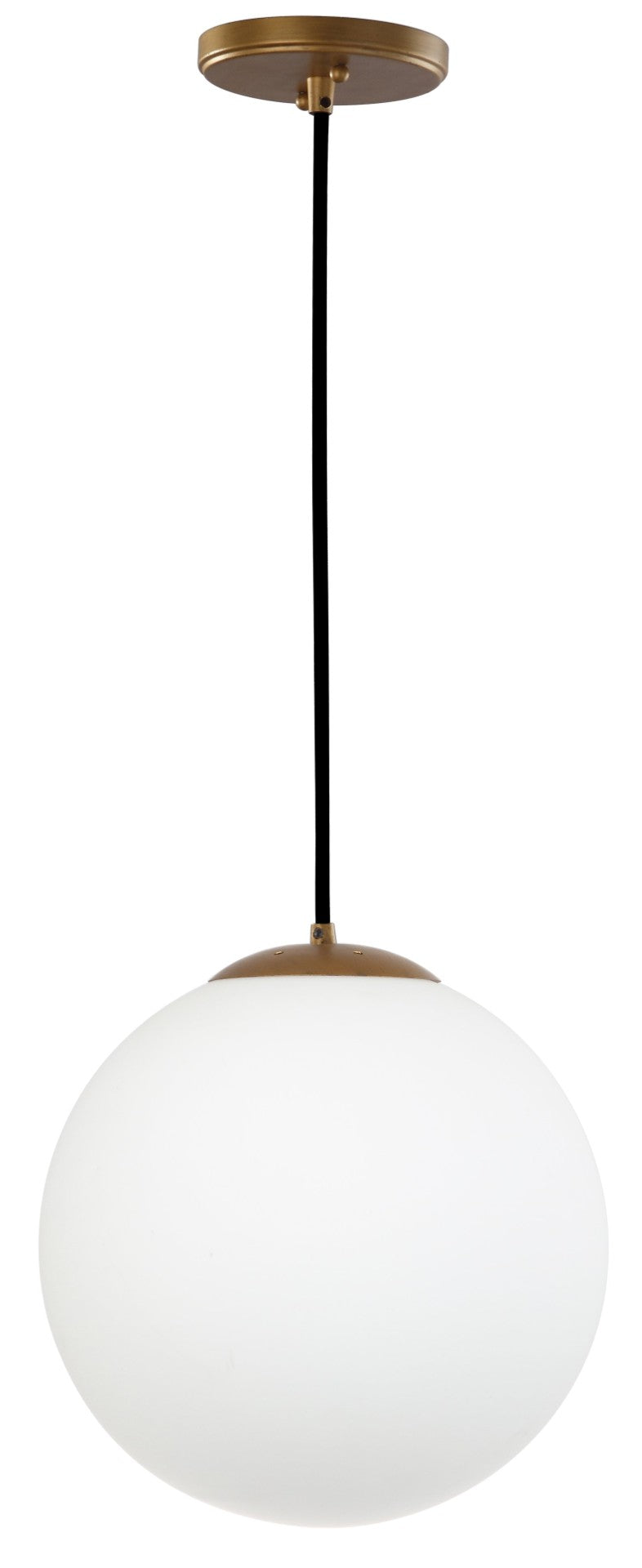 NELDA, 11.5-Inch Extendable Pendant Light with Brass Finish & White Gl