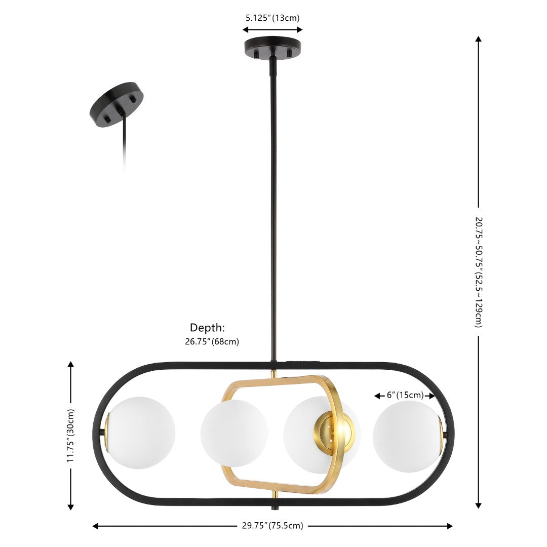 URBANA, 4-Light Adjustable Pendant - Black & Brass Iron Fixture for Mo