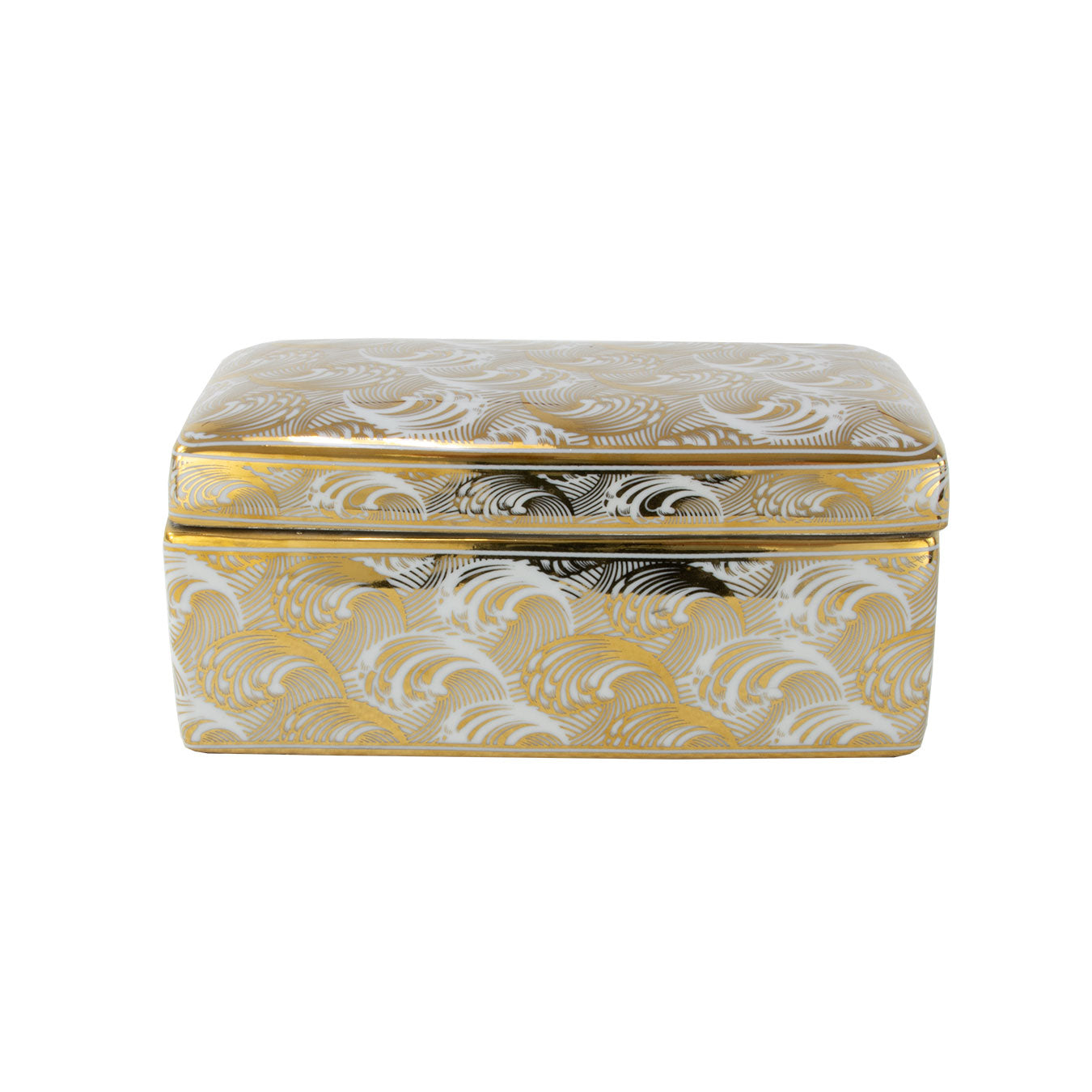 Rectangular Ceramic Urn with Elegant White and Gold Motifs – Perfect f