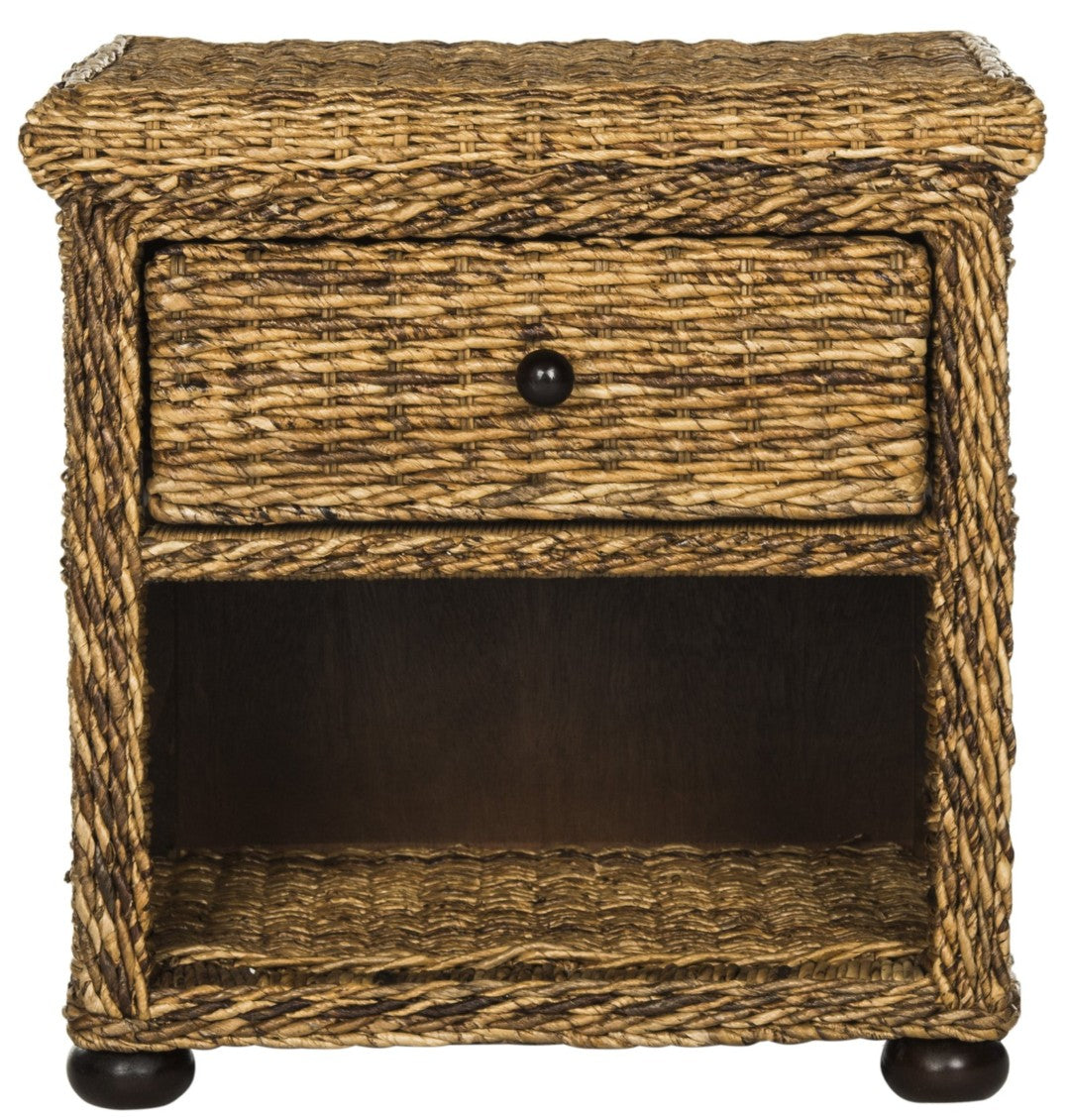 Magi Natural Brown Wicker Nightstand With Drawer & Open Storage - Trop