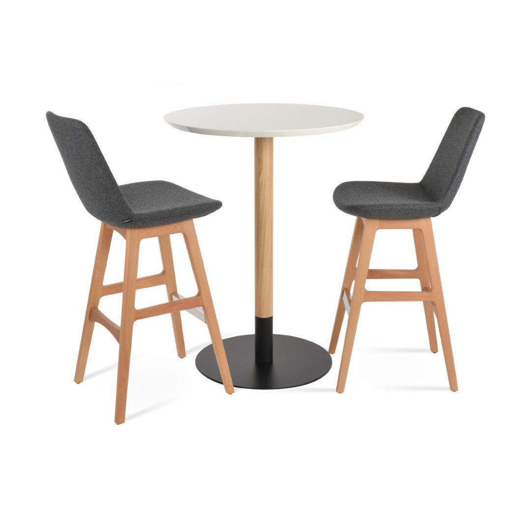 Tango Wood Bar Table - Elegant White Lacquer or Walnut Top, Brushed St