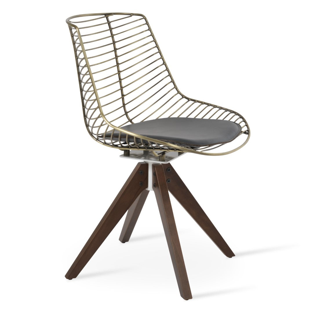 Tiger Pyramid Swivel Chair - Elegant Wood Base with Chrome or Brass Fr