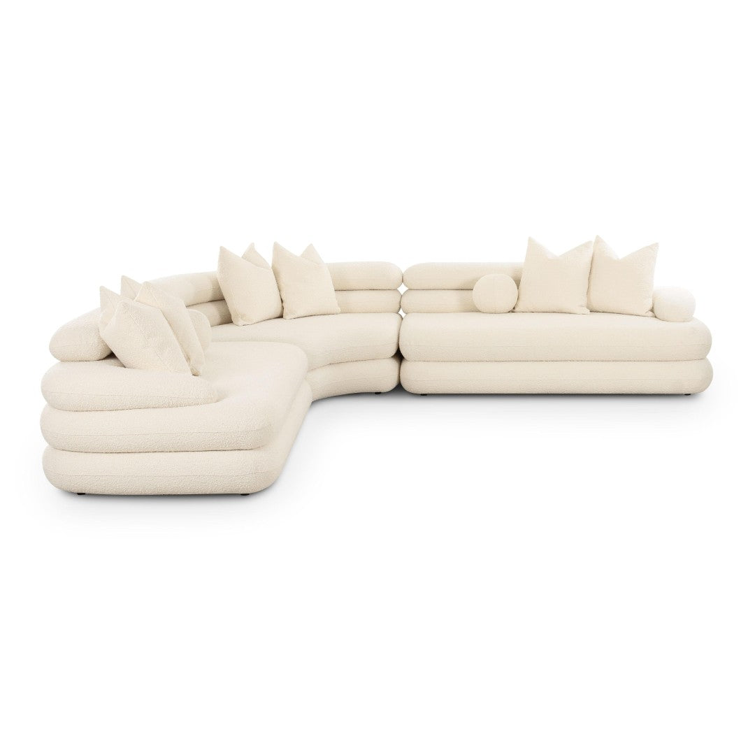 Lulu Cream Boucle Modular Curved L-Sectional - Stylish 3-Piece Design