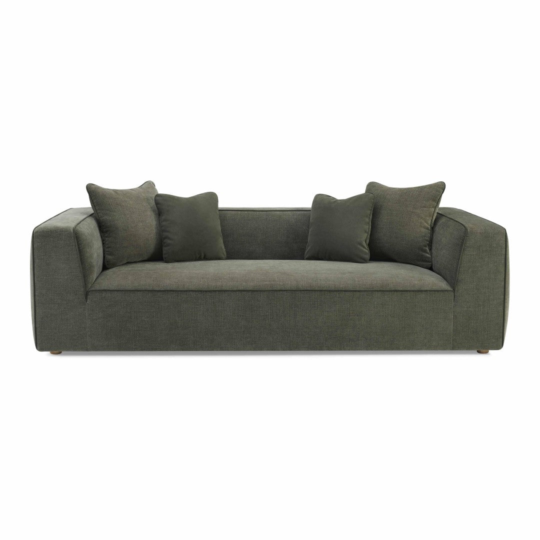 Tristine 96" Olive Green Upcycled Basketweave Sofa - Eco-Friendly Comf