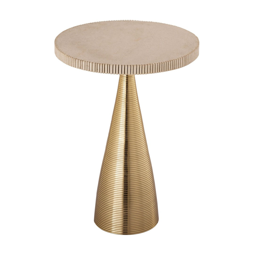 Celeste Ribbed Side Table - Artisan-Crafted Accent with Natural Stone