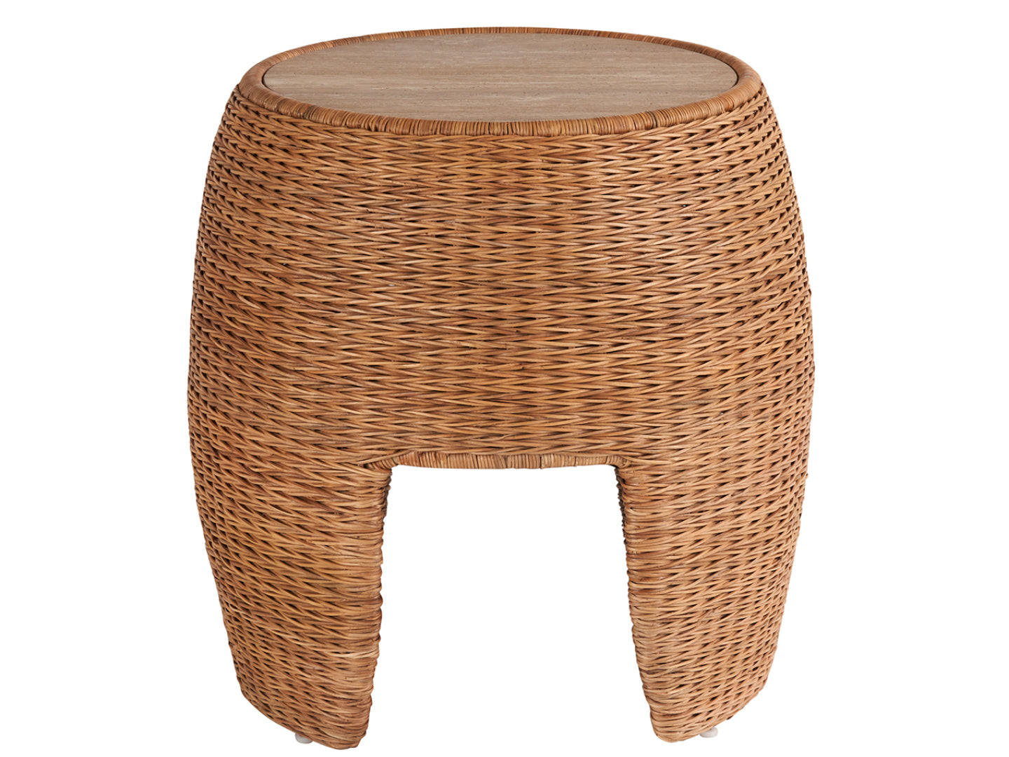 Havasu End Table - Unique Fishbone Weave Rattan with Chic Travertine T
