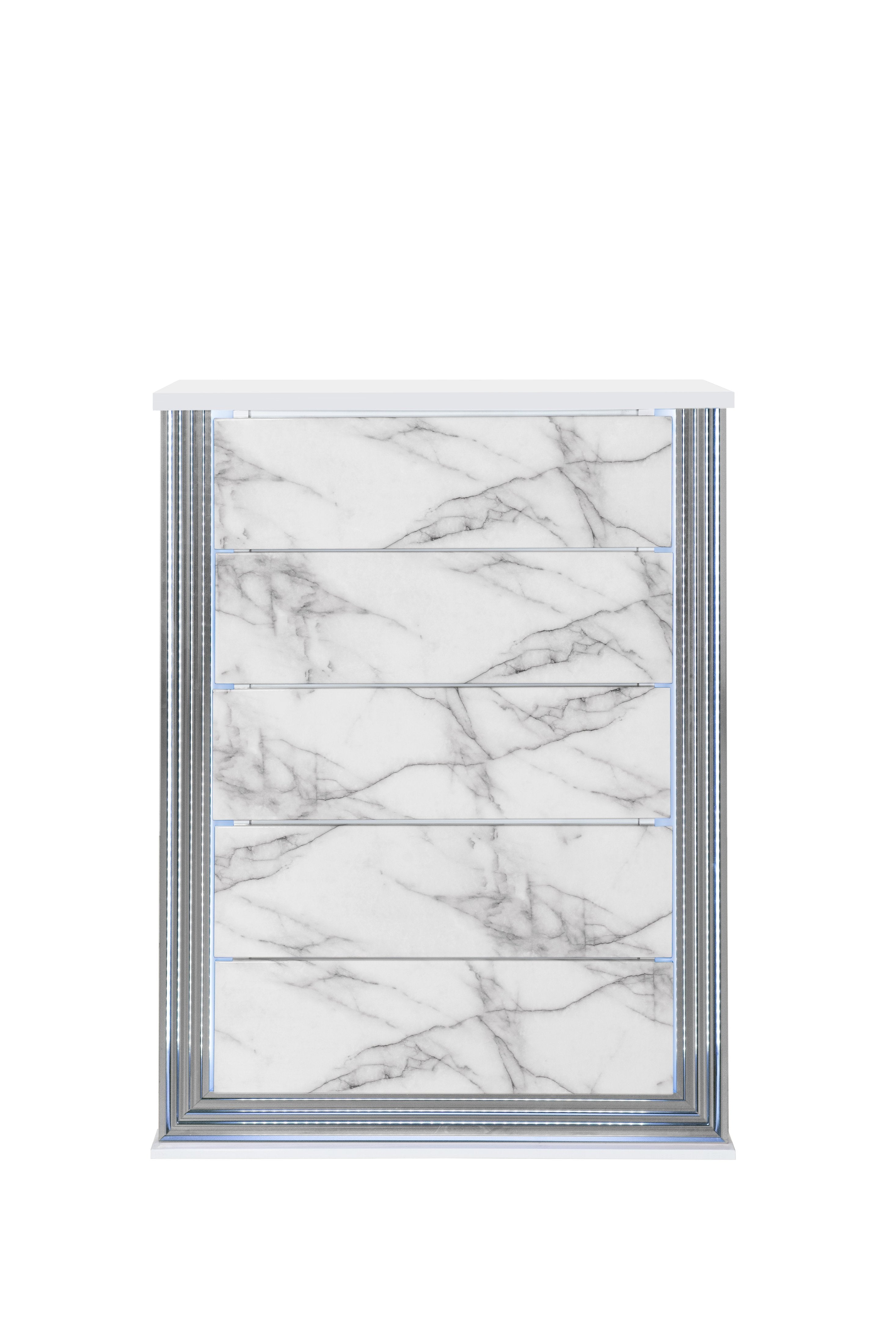 Moon White Marble Chest With Led Accent Lighting — Modern High-Gloss S