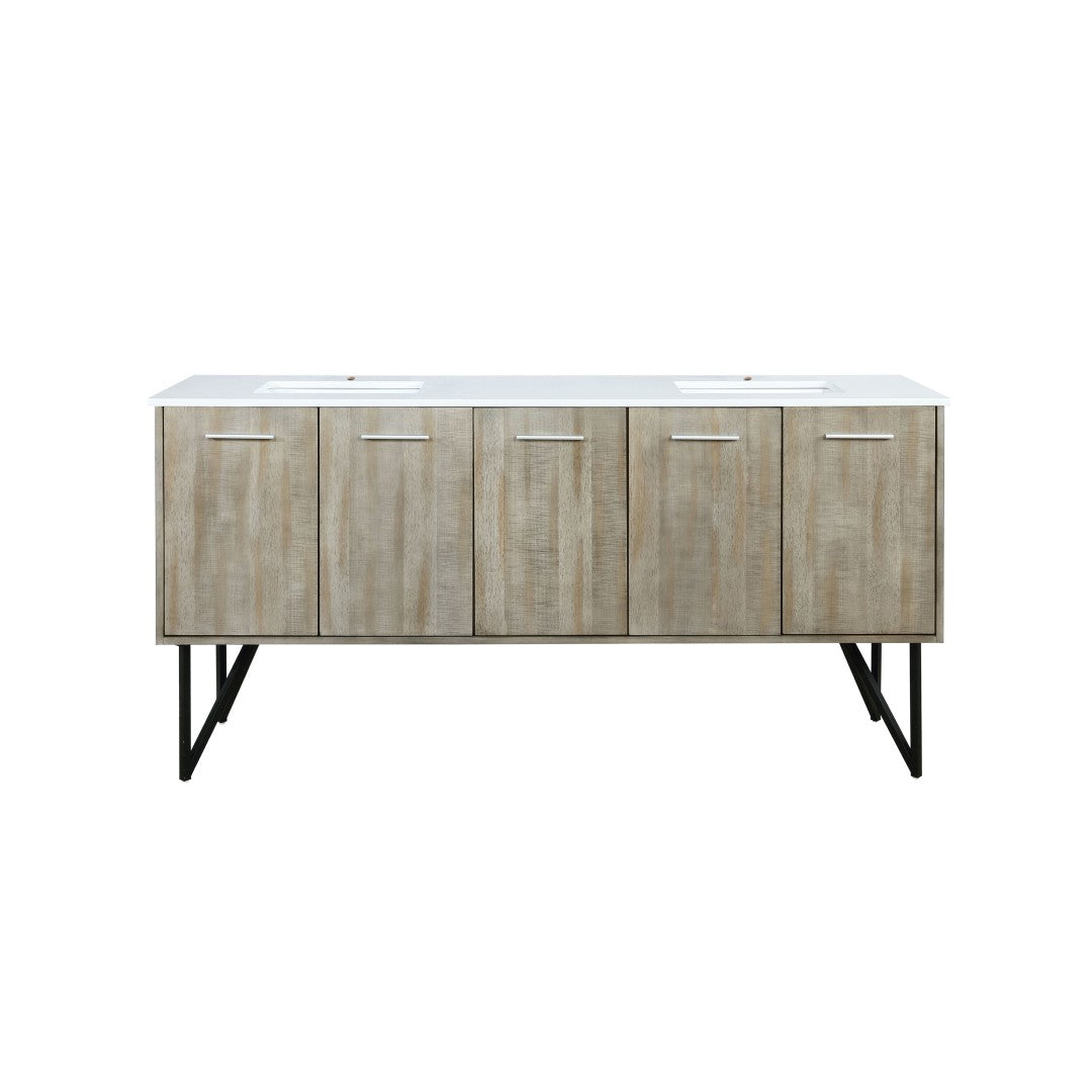Rustic Acacia Double Bath Vanity 72" W With White Quartz Top, Ample St