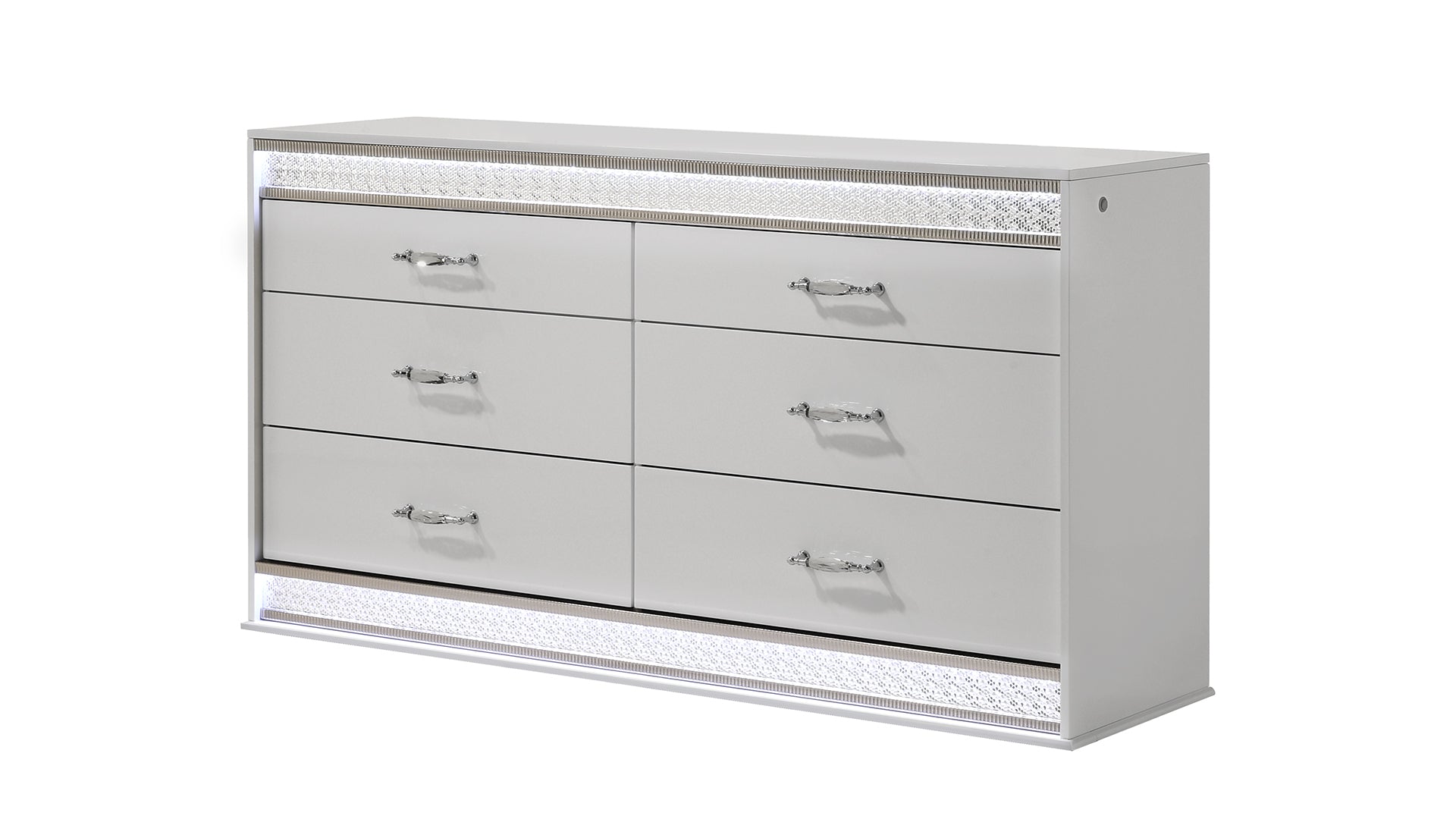 Glam 6-Drawer LED Dresser with Crystal Accents, Lacquer Finish, Velvet