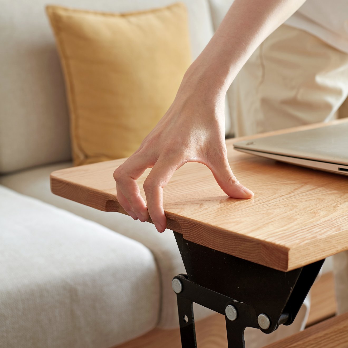Elevating Solid Oak Lift-Top Center Table With Hidden Storage, Versati