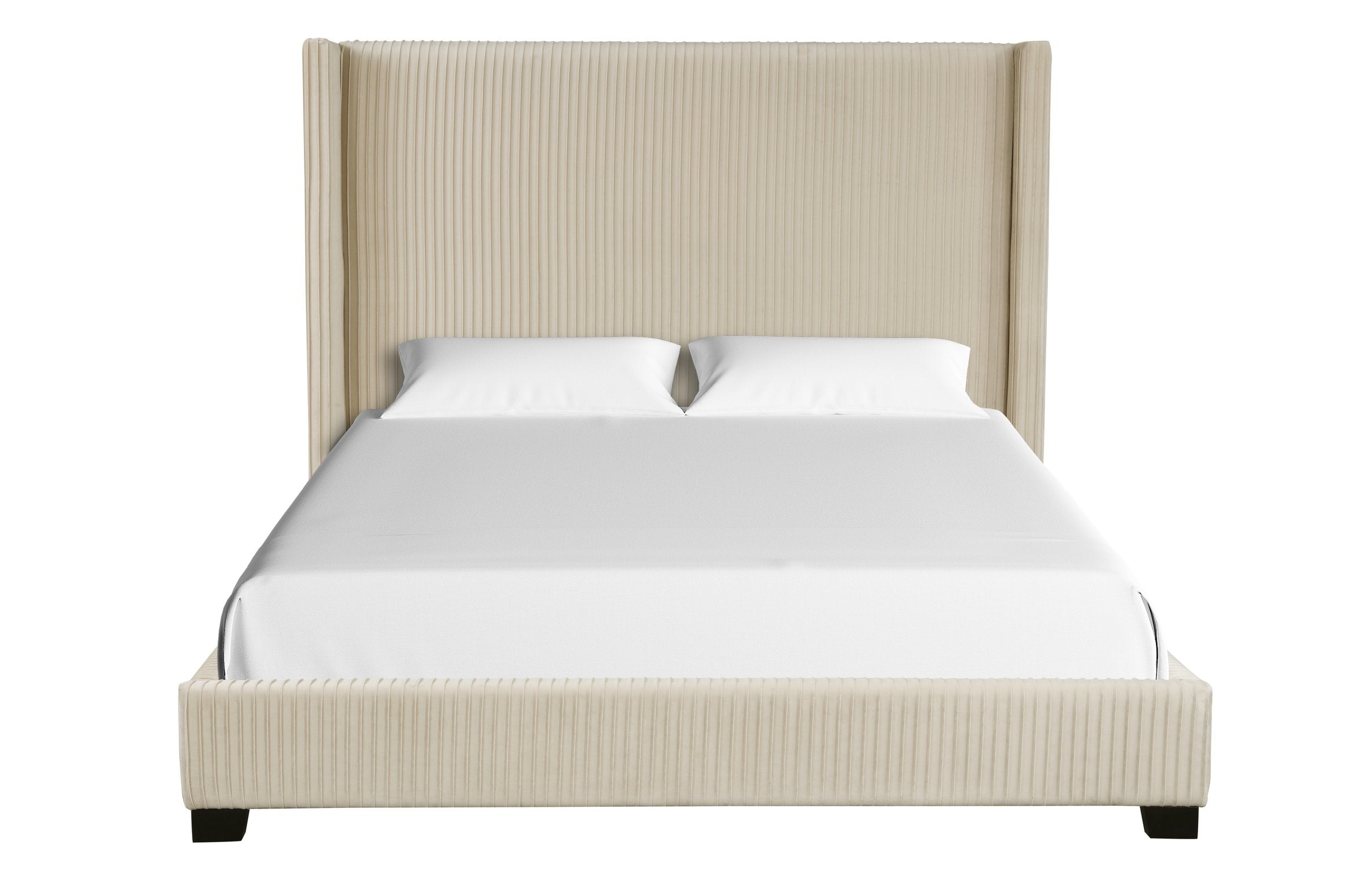 Queen Upholstered Bed With Pleated Headboard And Sturdy Rails, Easy-Cl