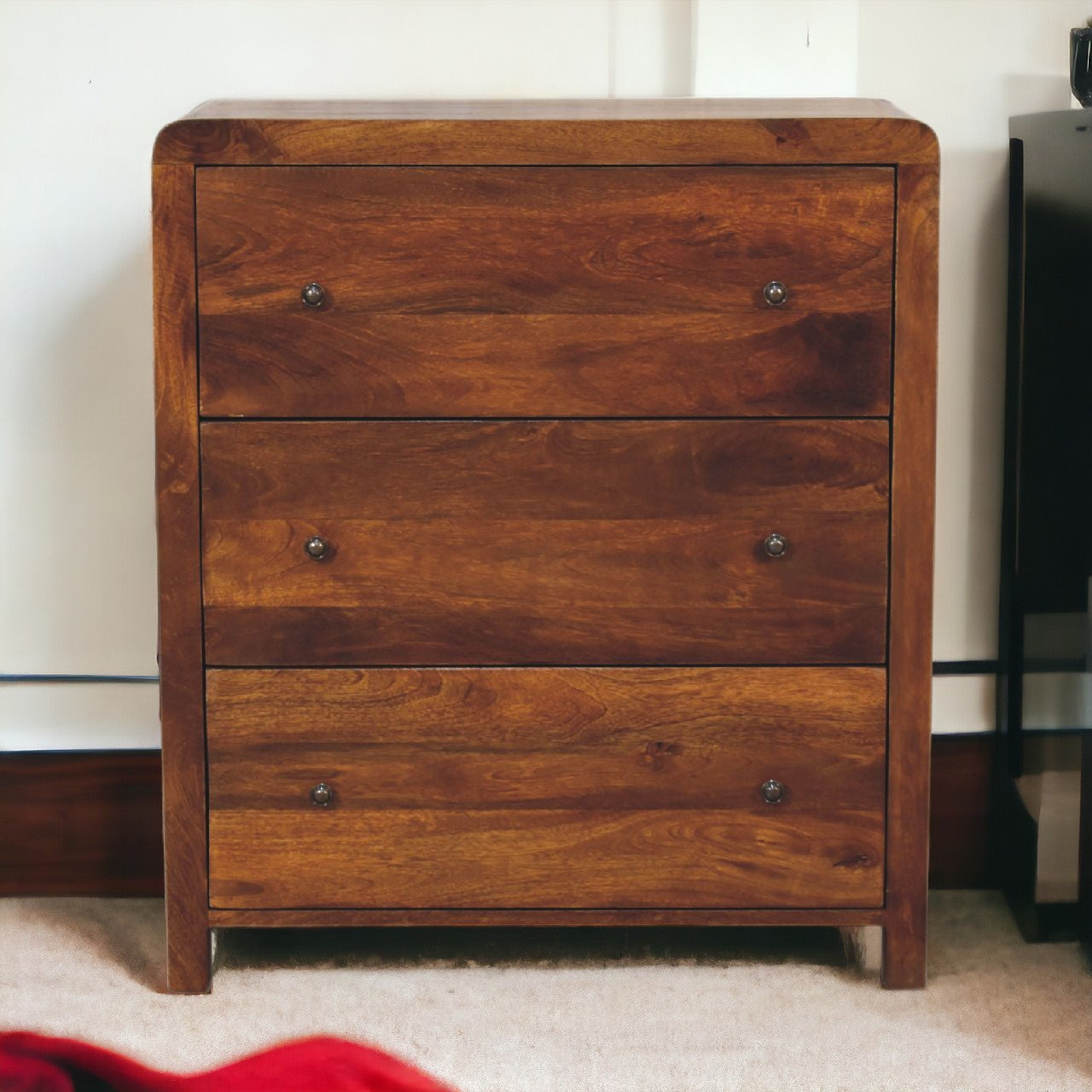 Solid Wood Aspen Chestnut 3-Drawer Mango Wood Dresser With Smooth Corn